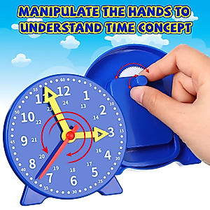 Batiyeer 24 Pcs Teaching Clock Kit for Kids to Tell Time Teaching Clock Mini Geared Clock for Kids Basic Math Development Teacher and Classroom Supplies, 4 Inch (Dark Blue, Yellow, Pink, Sky Blue)