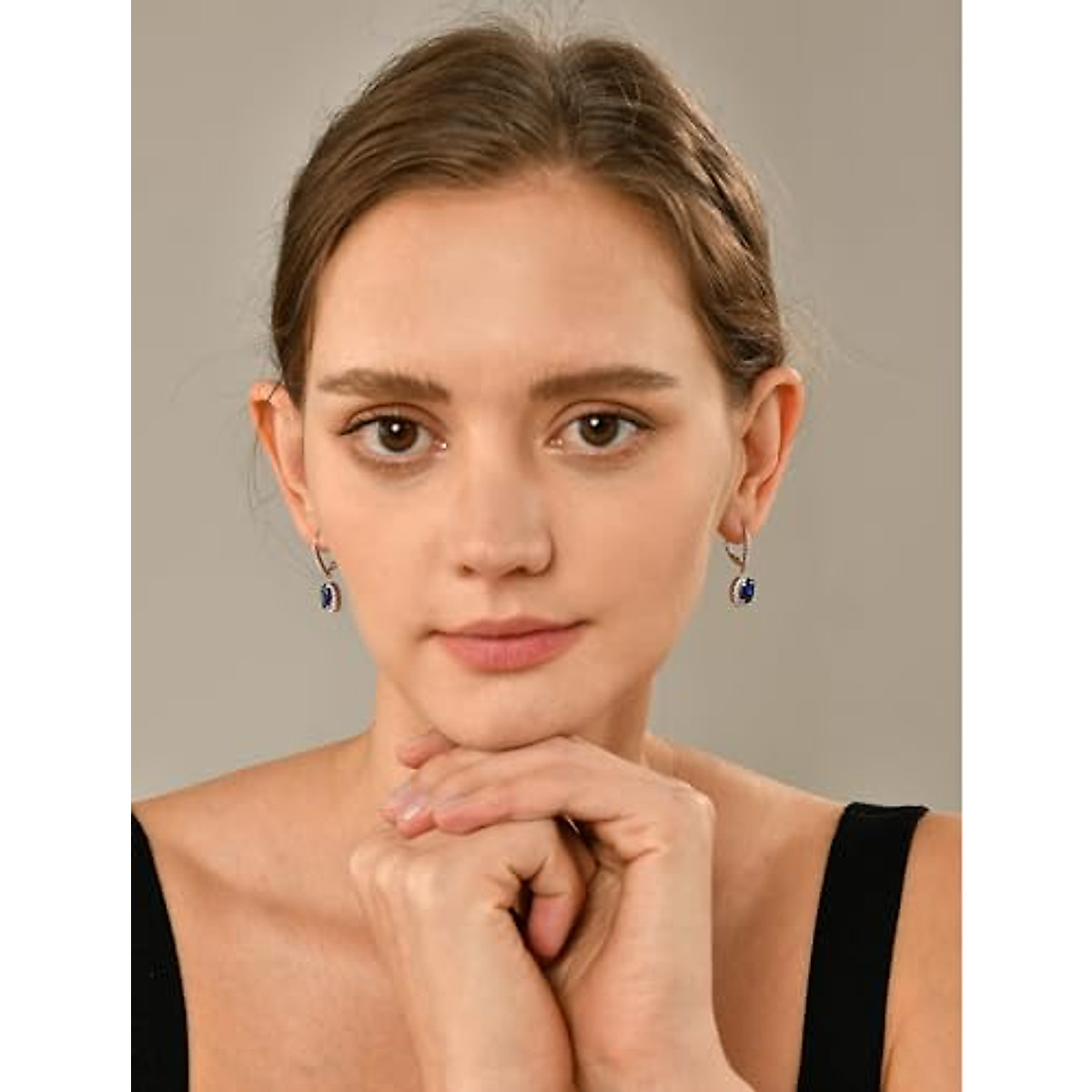 YL Women's Dangle Drop Earrings Sterling Silver Halo Solitaire Oval Leverback Earrings Created Sapphire Jewelry Gifts