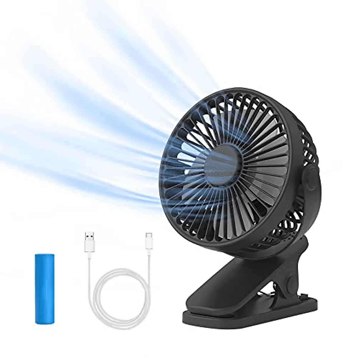 Ideapro 6 inch Portable Clip on Fan, Battery Operated USB Fan, Small Desk Fan with 3 Speeds, Strong Clamp, 360°Rotate Personal Fan for Office Home Dorm Stroller(Black)…