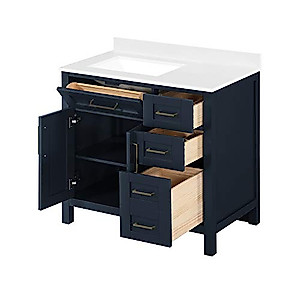 Ove Decors Tahoe 36 inch Bathroom Cabinet Bath Vanity | Contemporary Single Sink with Cultured Marble White Countertop | Fully Assembled | Backsplash Included, in Midnight Blue