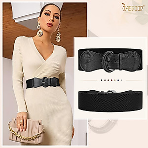 JASGOOD Women Stretchy Wide Waist Belt for Dress Ladies Elastic Belt Hook Buckle (Suit for Size 31-36 Inches,A-Black)