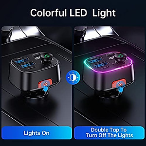 Syncwire Bluetooth 5.3 FM Transmitter Car Adapter 48W (PD 36W & 12W) [Light Switch] [HiFi Bass Sound] [Fast Charging] Wireless Radio Music Adapter LED Display Hands-Free Calling Support USB Drive