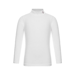 Jizyo Kids Boys Girls Thermal Underwear Tops Basic Long Sleeve Turtleneck Undershirts Baselayer T-Shirts Sweater Tops White 9-10 Years