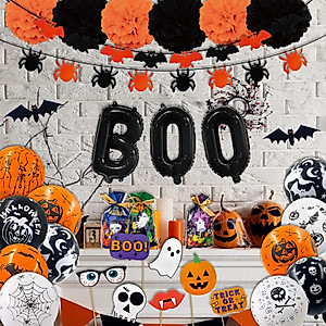 Party Spot! 120 Pcs Halloween Party Decorations, 5 Ft Jumbo Foil Balloon, Happy Halloween Banner, 60 pcs Balloons, Treat or Trick Goodie Bags, Spider Bat Banner,Foil Curtains, Halloween Party Supplies