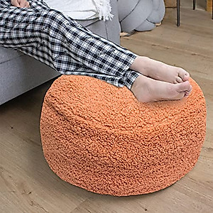 GLAXYFUR Unstuffed Ottoman Pouf Cover,Sherpa Fleece Faux Fur Foot Stool, 20x12 Inches Storage Solution, Floor Bean Bag (No Filler),Foot Rest for Living Room, Bedroom, Cover ONLY Pink