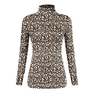 LUYAA Women's Plus Size Warm Long Sleeve Turtleneck Top Ultra Soft Fall Thumb Holes Black Small for Fall Winter Black Floral Medium