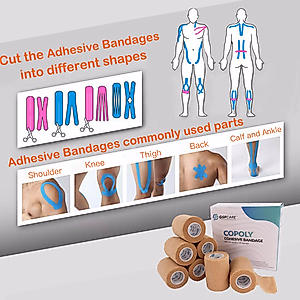 Self Adhesive Wrap Cohesive Bandages 12 Count 3" x 5 Yards, Medical Tape, Adhesive Flexible Breathable First Aid Non Woven Rolls, Stretch Athletic, Ankle Sprains & Swelling, Sports