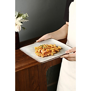 famiware Square Dinner Plates Set of 6, Large Pasta Plate, Ocean Square Stoneware Dessert Plates Dish Set for Kitchen, Reactive Glaze, Microwave Dishwasher Safe, Scratch Resistant, Grey