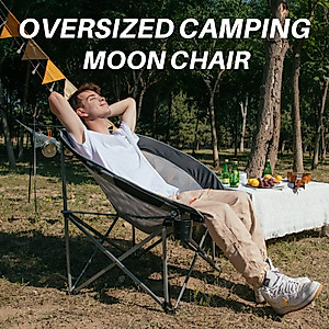 FUNDANGO Oversized Folding Camping Chair Moon Chair for Adults with Headrest, Cup Holder, Carry Bag, Portable Round Chair for Outdoor Hiking, Fishing, Picnic, Camp, Lawn