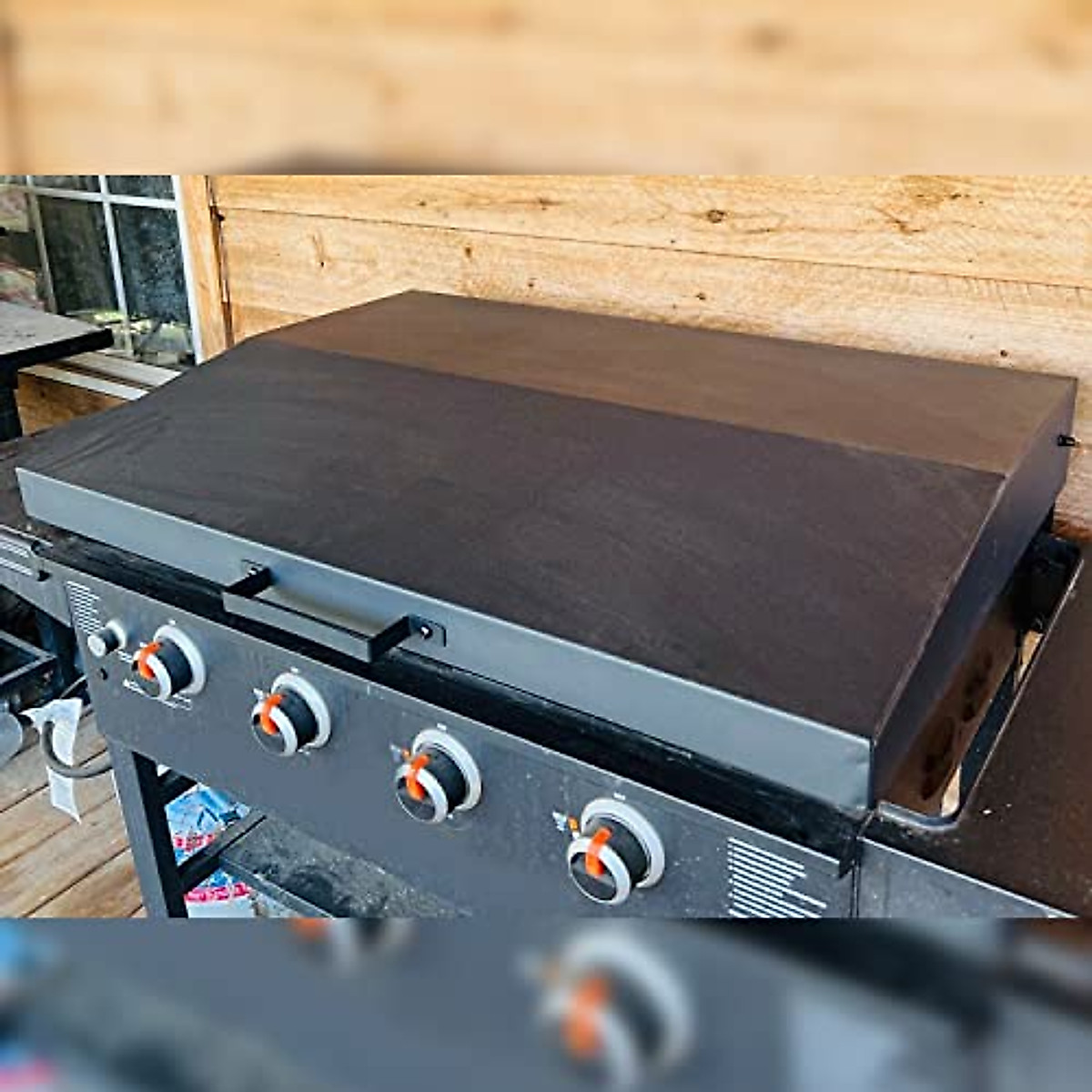 Kojem Hinged Lid Cover Powder Coated Compatible with 36 inch Blackstone Griddle with Rear Grease Collection (Black)