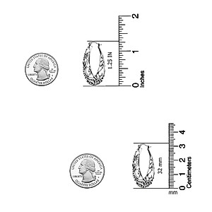 LeCalla 925 Sterling Silver Filigree Hoop Earrings Italian Antique Oxidized Oval Lightweight Click-Top Hoops for Women - 32MM