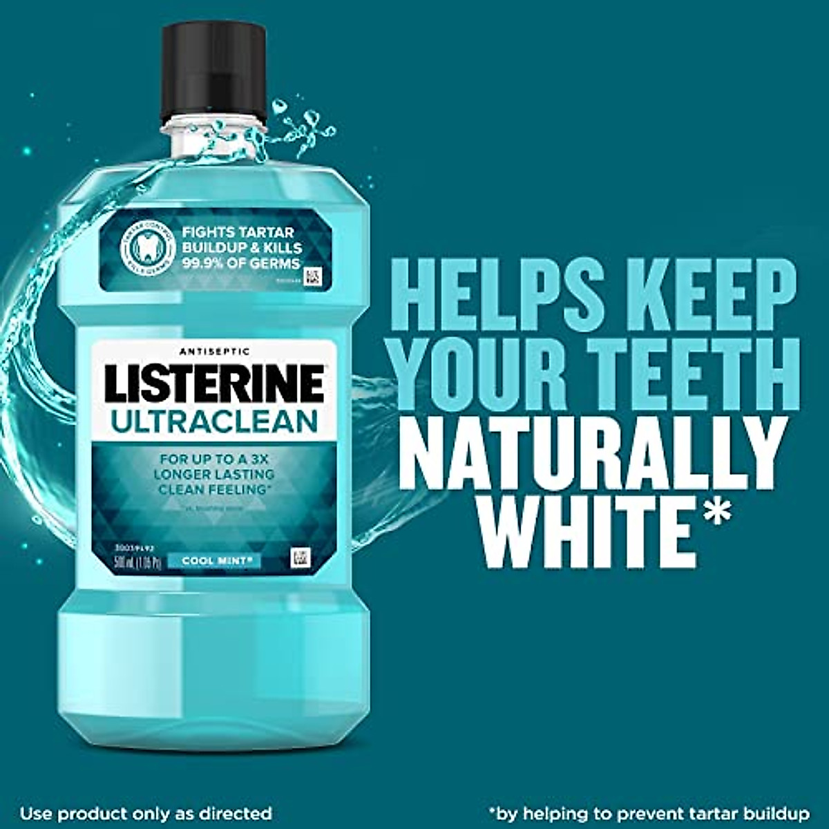 Listerine Ultraclean Oral Care Antiseptic Mouthwash, Everfresh Technology to Help Fight Bad Breath, Gingivitis, Plaque & Tartar, ADA-Accepted Tartar Control Oral Rinse, Cool Mint, 1 L