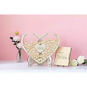 Wooden Wedding Guest Book Alternative Transparent Heart Wedding Guest Books for Reception Guests to Sign with Drop Box Gifts for Bride,Graduation Anniversaries Party Reception, 80 PC (Hearts)