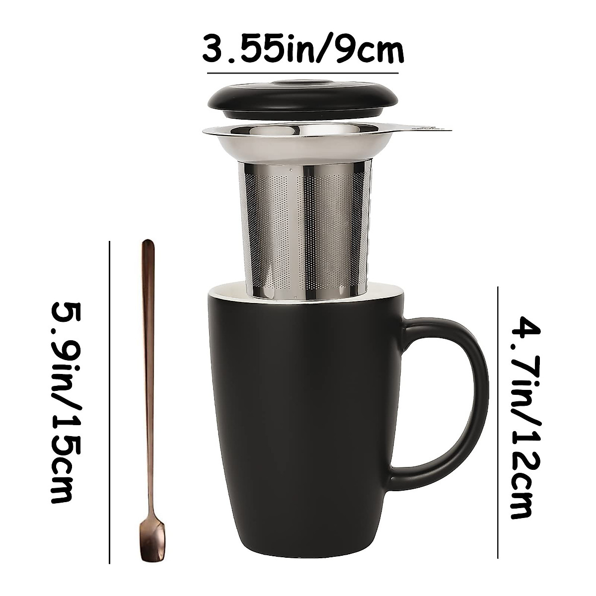 Candiicap Ceramics Tea Cup with Loose Leaf Infuser, Spoon and Lid, 13oz, Large Tea infuser Mug for Tea, Coffee, Milk-Microwave and Dishwasher Safe(13oz,Matte Green)