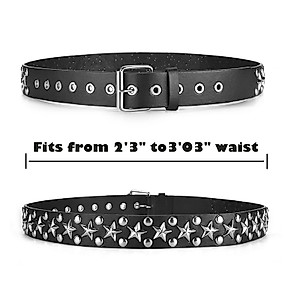 CWCYYDSYY Stars Studded Belts Y2K Punk Hip Hop Black Faux Leather Grommet for Halloween Cosplay for Women Men