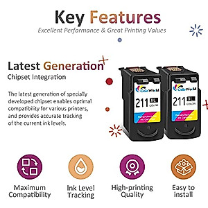 ColoWorld Remanufactured Ink Cartridges Replacement for Canon 211XL CL-211 (2 Tri-Color) Use in Pixma MP495 MX410 MX340 MP250 MX320 MP490 MP499 MX350 MX330 iP2702 MP480 MX420 MP280 iP2700 Printer