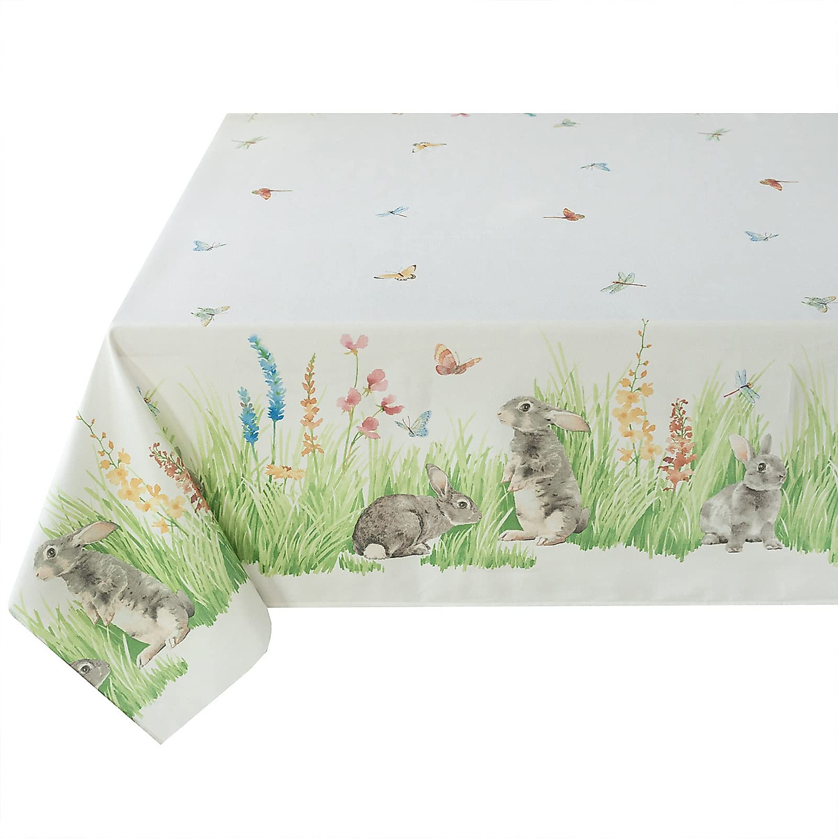 Benson Mills Bunny Meadow Easter Heavyweight Fabric Tablecloth, Spillproof Indoor/Outdoor Spring and Easter Table Cloth (60" x 84" Rectangular, Bunny Meadow)