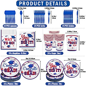 183Pcs Red and Blue Graduation Party Supplies 2024 Graduation Decorations Class of 2024 Graduation Plates and Napkins 2024 Red White and Blue 2024 Graduation Party Decorations Graduation Decorations