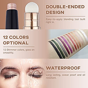 LOKFAR 3 PCS Eye-Shadow Stick Makeup Cosmetics Eye Brightener Stick, Waterproof Rotatable Cream Eye Shadow Pencil Crayon, Glitter Shimmer Eyeshadow Stick with Sponge Brush for Eye Makeup (01#02#03#)
