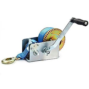 8milelake 2500lbs Hand Winch Hand Crank 2 Gear Strap Gear Winch Polyester Strap ATV Boat Trailer Heavy Duty (2500LBS)