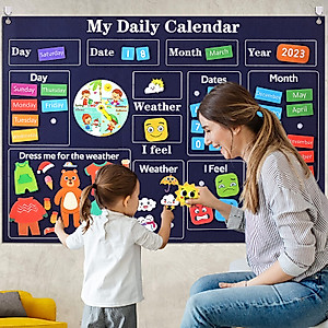 My First Daily Calendar-Preschool Classroom Must Haves, Circle Time Learning Center, Days of the Week Chart for Toddlers Learning, Classroom Calendar for Kids, 3.3Ft Felt Board for Toddlers