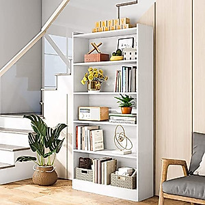 6-Tier Open Bookcase, 72 inches Large Tall Bookshelf, White - 11.81" D x 35.43" W x 72.04" H White Modern & Contemporary, Classic