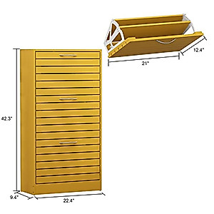 Homsee 3-Drawer Shoe Storage Cabinet with Louver Doors, 3-Tier Wood Shoe Rack Storage Organizer for Entryway, Yellow (22.4”L x 9.4”W x 42.3”H)