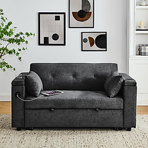 ERYE 4 in 1 Multifunctional Convertible Loveseat Sleeper Sofa Bed,Soft Chenille Tufted Love Seats Sofabed W/Pull Out Sleep Couch,Armrests Storage,Cupholders,USB Ports,Pillows and Side Pockets