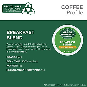 Green Mountain Coffee Roasters Breakfast Blend Single-Serve Keurig K-Cup Pods, Light Roast Coffee, 12 Count (Pack of 6), Total 72 Count
