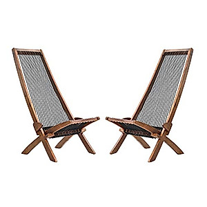 Folding Wooden Outdoor Lounge Chair Low Profile Acacia Wood Lounge Chair for The Patio Porch Deck Balcony Lawn Garden Wood Accent Furniture for Home (Set of 2)
