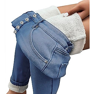 GRAPENT Cute Winter Outfits for Women Fleece Lined Jeggings Womens Jeans Skinny Denim Jeggings Slimming Jeans Slim Jeans Color Classic Blue Size L Large Size 12 Size 14