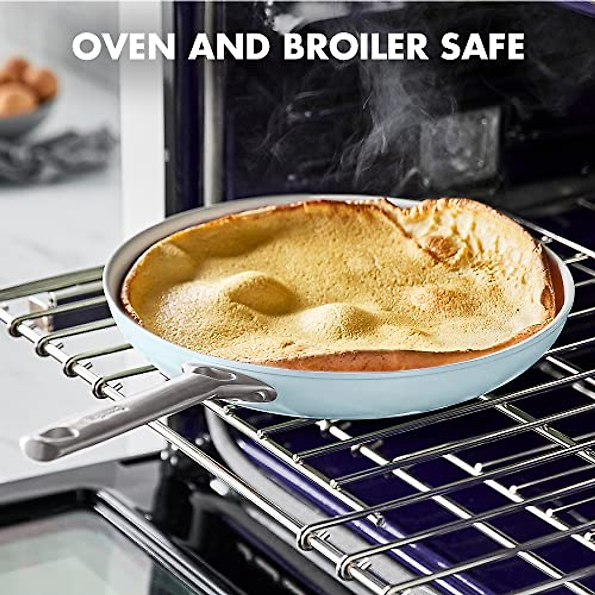 GreenPan Padova Hard Anodized Healthy Ceramic Nonstick, 12" Frying Pan Skillet with Lid and Helper Handle, PFAS-Free, Dishwasher Safe, Light Blue