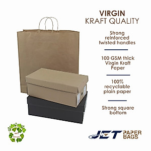 JET PAPER BAGS - 18x5x19.75 Inch [50 Pcs] Large Brown Paper Bags with Handles Prime for Takeout, Grocery, Goody, Retail, Party, Gifts, Weddings - Recyclable Kraft Paper Gift Bags with Handles