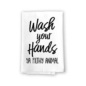 Honey Dew Gifts, Wash Your Hands Ya Filthy Animal, 27 Inch by 27 Inch, 100% Cotton, Multi-Purpose Towel, Inappropriate Gifts, Funny Hand Towels, White Flour Sack Towel, Bathroom Decorations