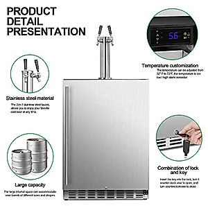 ICEJUNGLE Beer Tap Kegerator, Kegerators Beer Dispenser Beverage Beer Cooler Water Cooler Dispenser 5 Gallon, Full Size Keg,1/4 Keg,1/6 Keg