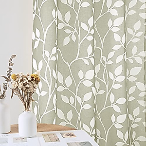 Sage Green Boho Curtains 84 Inch Length for Living Room 2 Panels Set,Natural Leaf Floral Tree Branch Bohemian Design Patterned Neutral Window Sheers for Bedroom,52x84 Inches Long,White Light Green