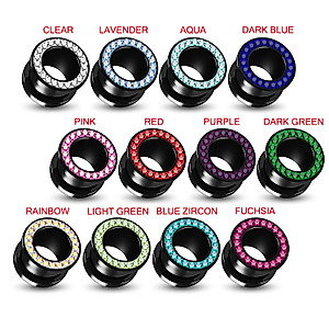 1 Piece of 5/8 Inch - 16mm Multi Pink Crystal Stone Setting on Black Acrylic Ear Gauge Flesh Tunnel