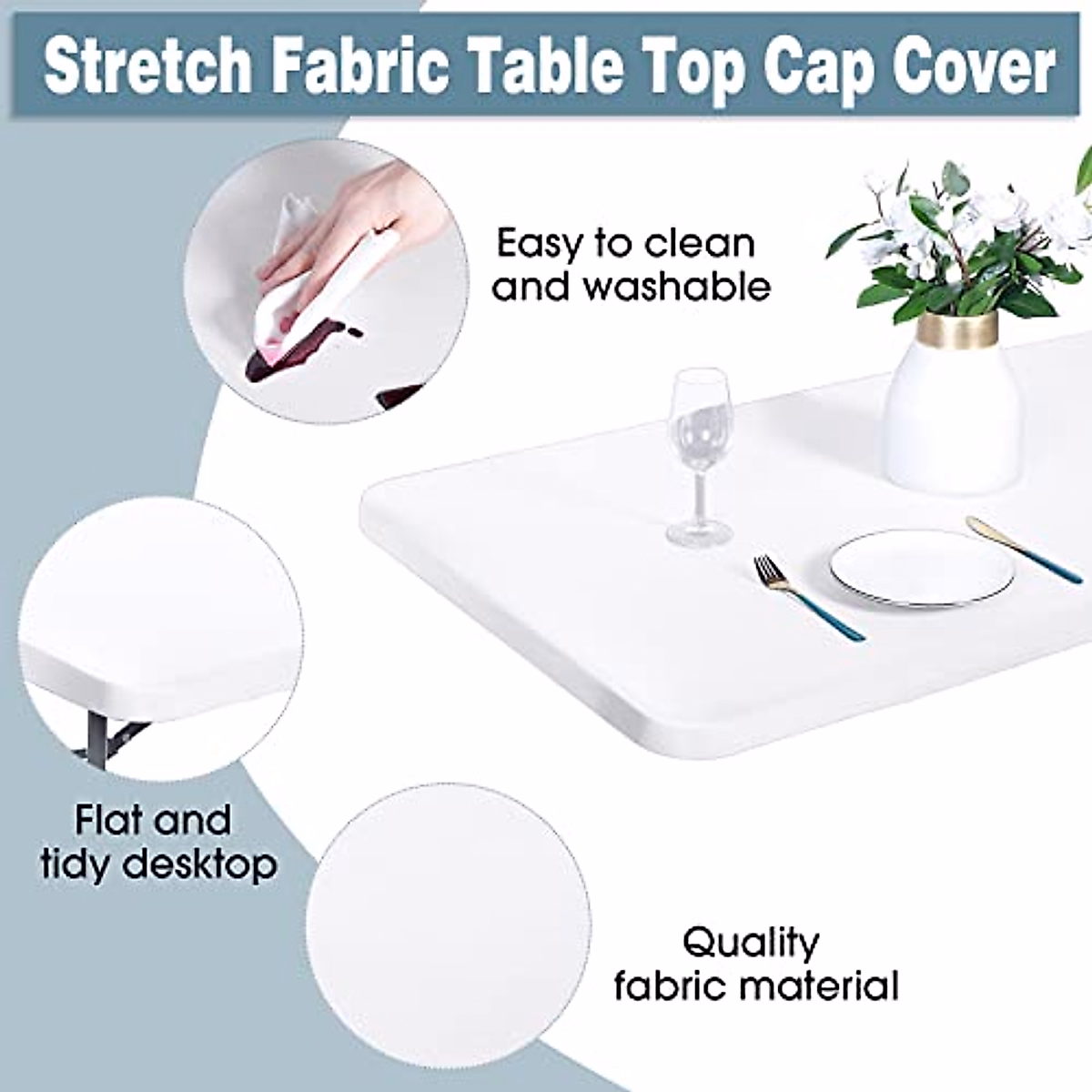 Mixweer 2 Pieces Spandex Tablecloth Stretch Tablecloth Elastic Fitted Picnic Table Cover Washable Folding Table Cover Rectangle Polyester Tablecloth for Picnic Party (White,72 x 30inch)