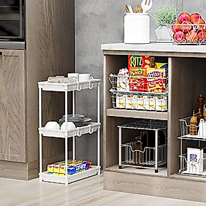 SimpleHouseware Standard 3-Tier Slim Rolling Storage Cart, White