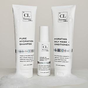 The Cleanest Lab Leave-In Conditioner Mist Spray. Dry & Damaged Hair Treatment. Miracle Hydration Heat Protectant. De-Frizz & Detangles. Add Volume & Prime for Style. 3.6 Fl. Oz