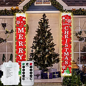 Outdoor Christmas Decorations Door Banner with Lights, Remote Control Merry Christmas Banner with LED Lights,Pre-assembled Christmas Front Door Banner & Christmas Wall Decor, Christmas Door Front Porch Decor Decorations Outside