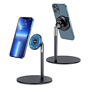 EWA Magnetic Phone Stand, 360°Rotation Adjustable Cell Phone Stand for Desk/Nightstand/Office, Hands-Free Metal Magnetic Phone Holder Stand, Compatible with iPhone 15/14/13/12 Magsafe Case, Black