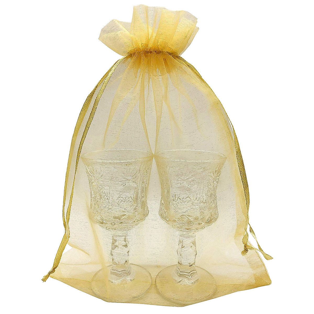 Jexila 100pcs Gold Organza Bags 6X9 Inch with Drawstring Pouch Jewelry Mesh Gift Bags for Wedding Party Favor Bags