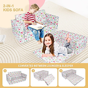 babimoni Kids Chairs for Toddler, 2 in 1 Foldable Toddler Couch, Convertible Foam and Floor Cushion for Boys and Girls, Zoo