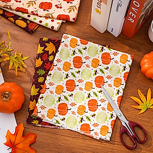 Whaline 10Pcs Fall Cotton Fabric Bundles 18 x 22 Inch Fall Leaves Pumpkin Wave Dot Fat Quarters Autumn Quilting Patchwork Squares Sewing Fabrics for Fall Thanksgiving DIY Handmade Craft Party Decor