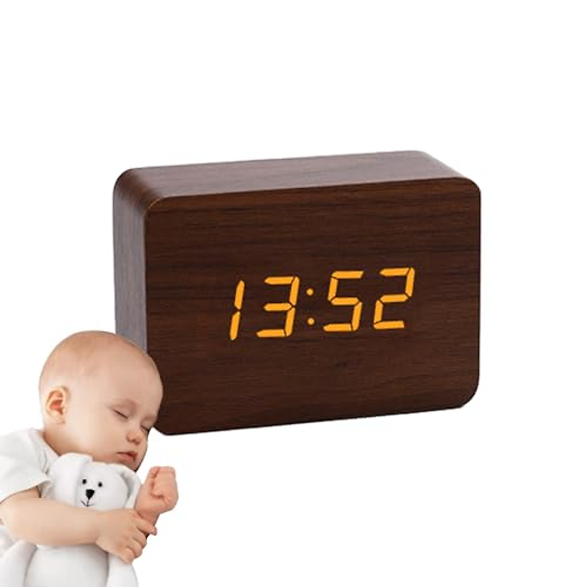 Electric Bedside Alarm Clock, Wooden Loud Alarm Clock, Desk Alarm Clock with 2 to 3 Alarm Setting, Large Display Wooden Led Alarm Clock, Voice Control Smart Led Digital Clock for Bedside Bedroom Desk