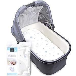 Kushies Baby Fitted Bassinet Sheets - 30 x 18 x 2 Bassinet Mattress Mini Crib Sheets - Blue Scribble Stars Bassinet Cover Mini Crib Mattress - Mattress For Playpen & Bed Side Bassinets Mini Crib Sheet (S335605)