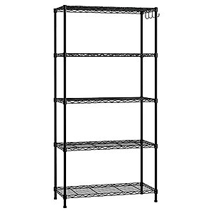 WORKPRO Storage Shelves, 5 Tier Metal Shelving Unit, Garage Wire Rack, Standing Adjustable Shelves with Hooks for Pantry Closet Kitchen Basement, 30" W x 14" D x 60" H, Capacity 750 LBS(Total)