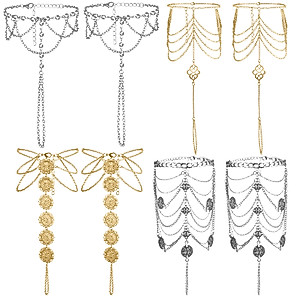 Tondiamo 4 Pairs Barefoot Sandals Foot Jewelry Beach Summer Tassels Anklet Chain Bracelet Wedding Multi Chain Boho Coin Anklet Bracelet for Women Accessories