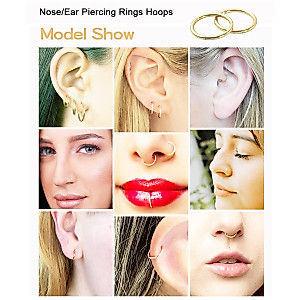 8pcs Gold Nose Rings Hoops for Women 16G Septum Ring Small Clicker Hoop Jewelry Surgical Steel Cute Cartilage Piercings for Tragus Helix Conch Daith 6mm 8mm 10mm 12mm